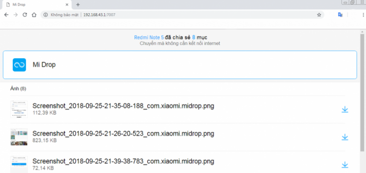 Chia sẻ file tính năng Webshare được dùng trên Mi Drop