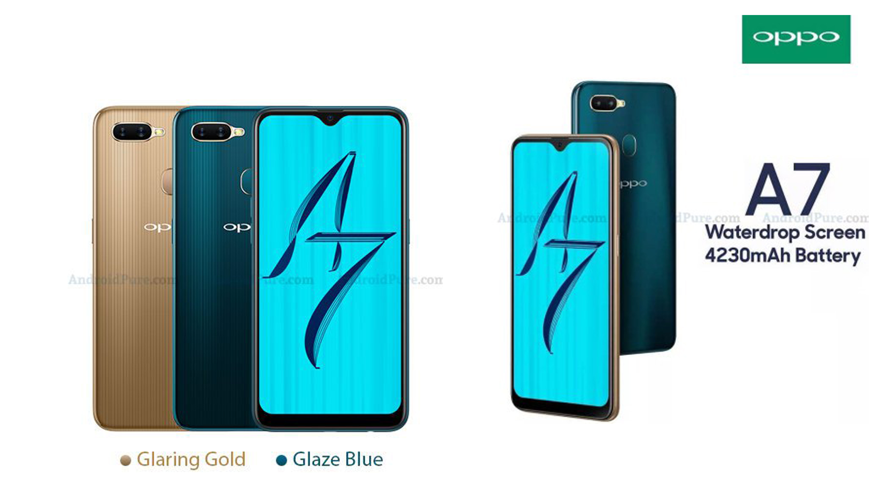 OPPO A7 lộ ảnh render và thông số: Màn hình giọt nước, pin 4230 mAh