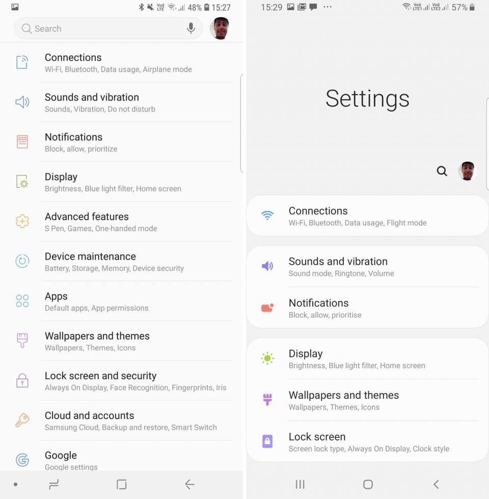So sánh giao diện Samsung Experience (Android 8) và One UI (Android 9 ...