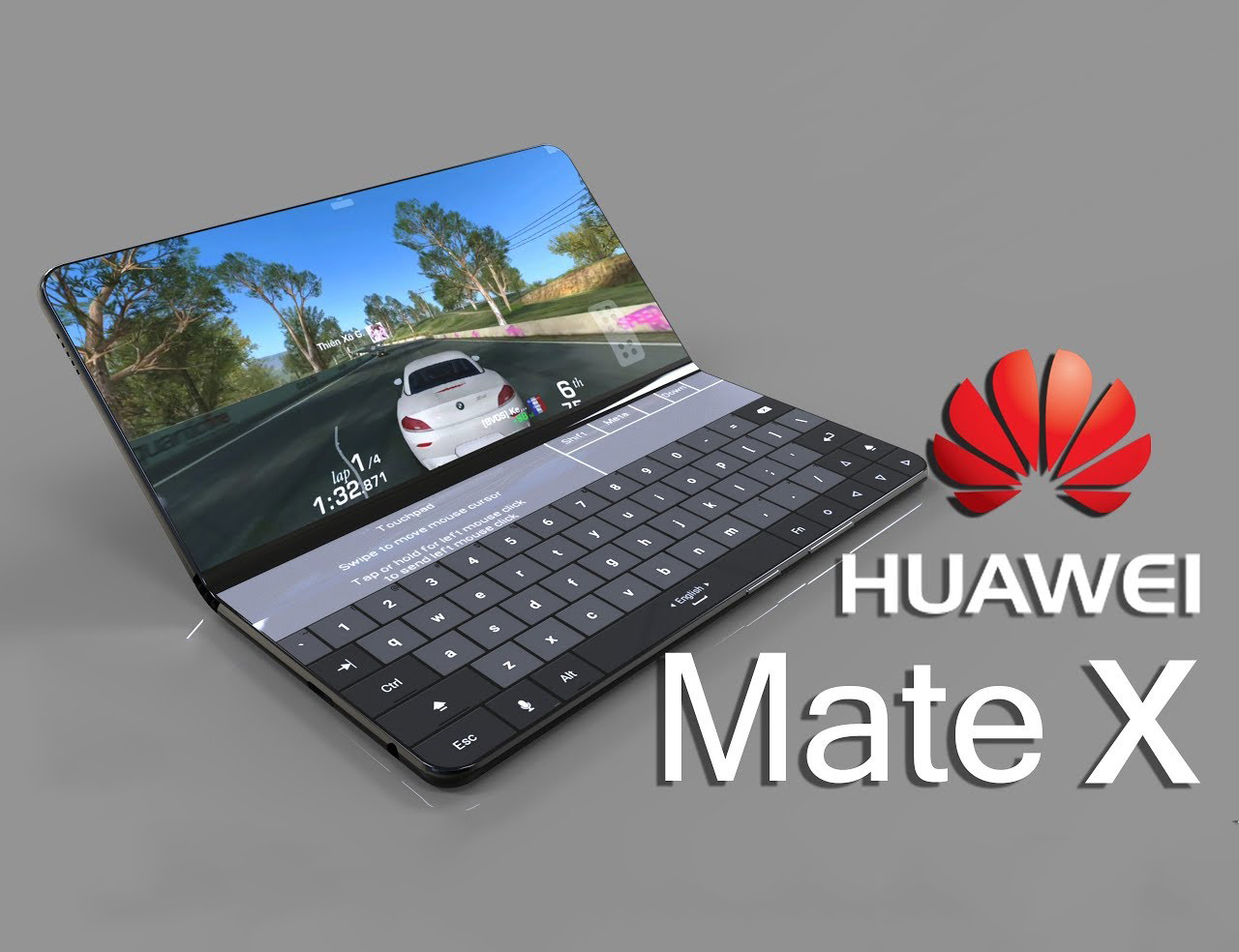 Banner quảng cáo xác nhận Huawei sẽ ra mắt smartphone màn hình gập Mate X tại MWC 2019,