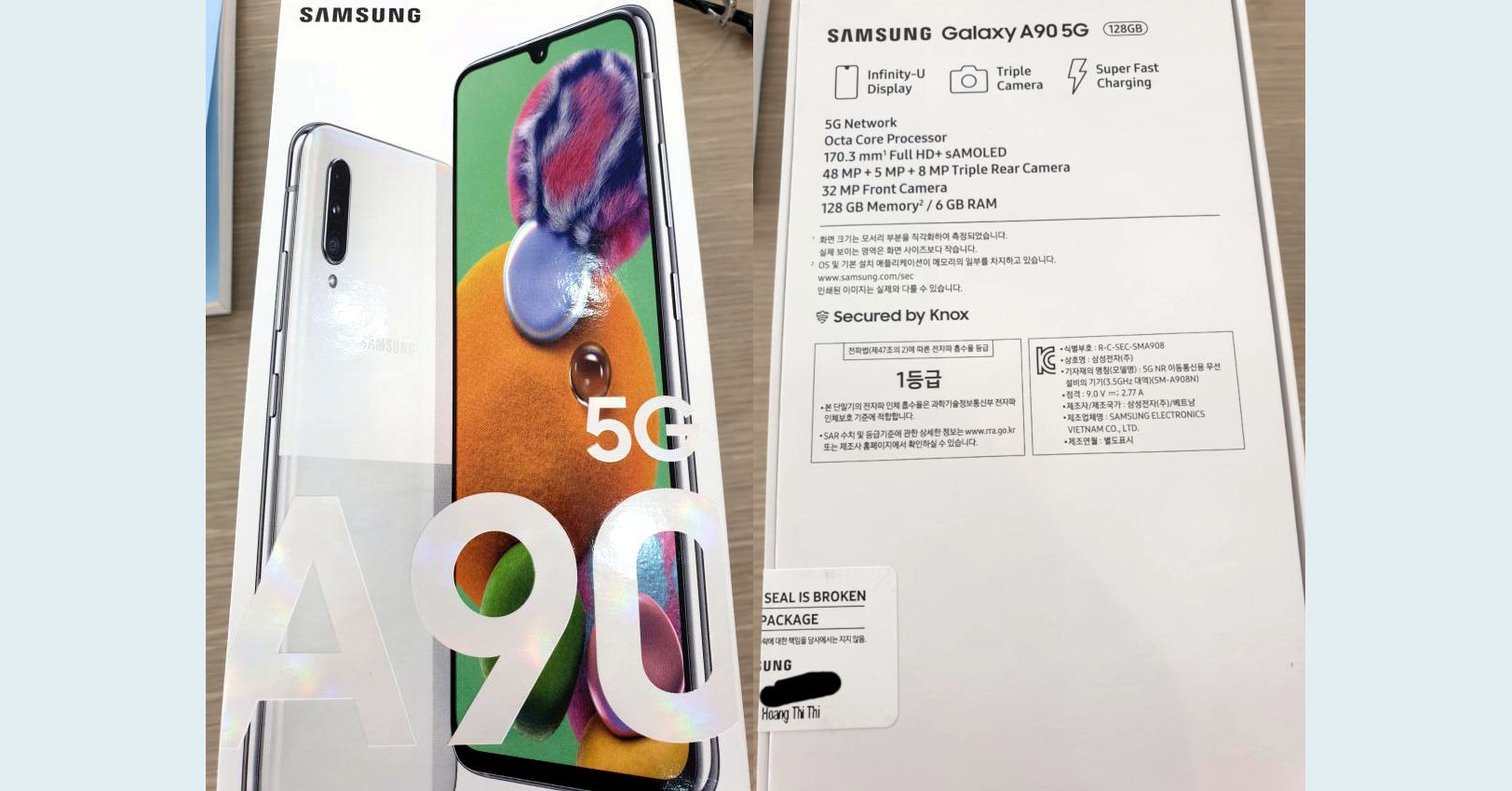 Galaxy A90 5G lộ ảnh vỏ hộp, xác nhận chip Snapdragon 855, 3 camera ở mặt lưng