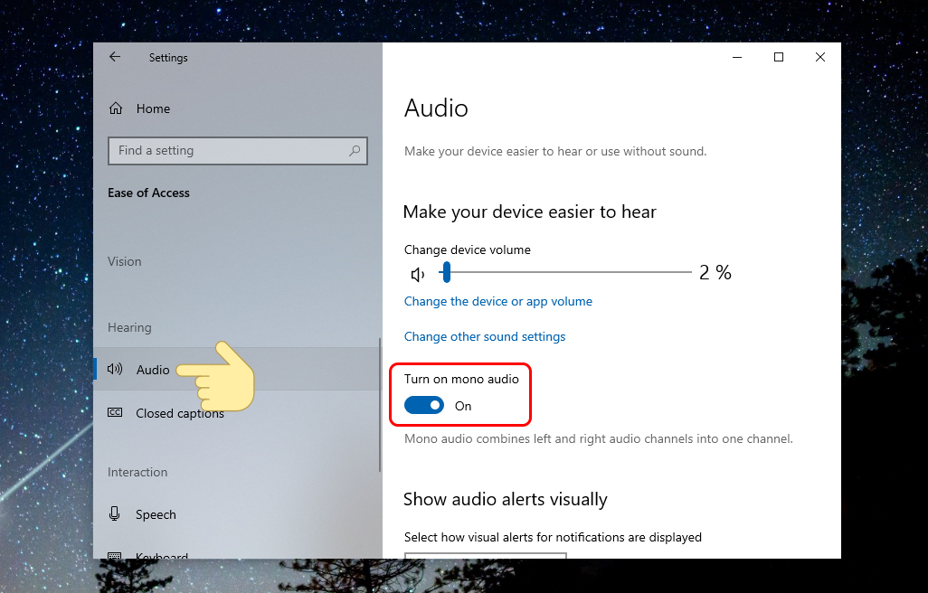 Kích hoạt tính năng Mono Audio trên Windows 10