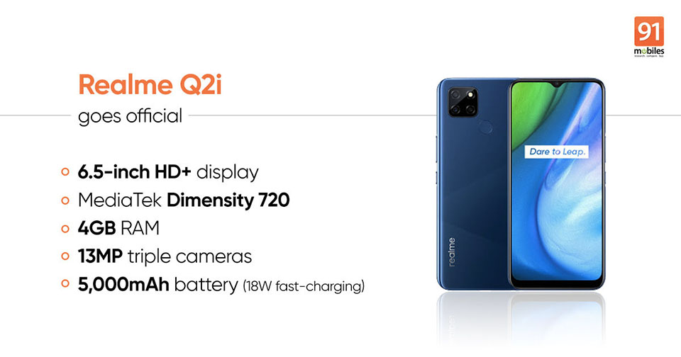 Realme Q2i - Chip Dimensity 720, pin 5000mAh, sạc nhanh 18W