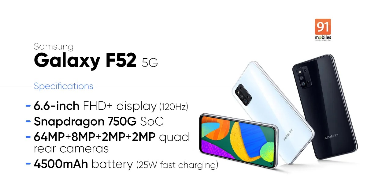 Samsung Galaxy F52 5G ra mắt: Màn hình 120Hz, Snapdragon 750G, camera 64MP