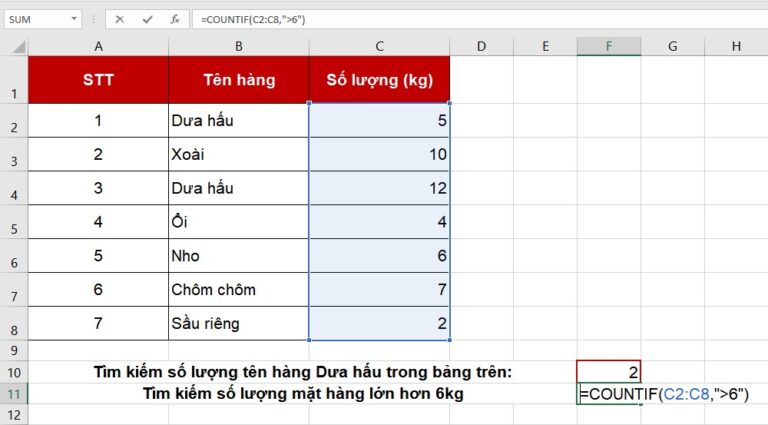 Hàm COUNTIF: Cách dùng hàm đếm có điều kiện trong Excel