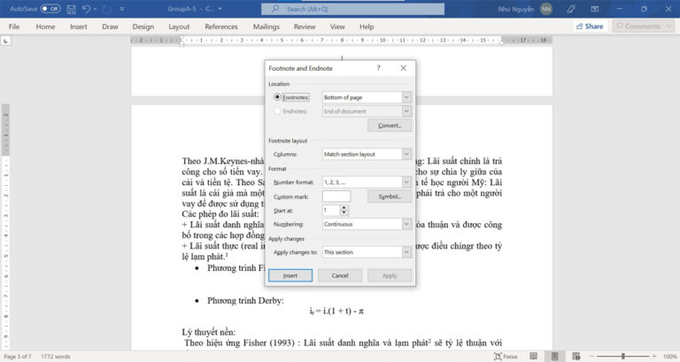Cách tạo Footnote trong Word, chú thích cuối trang văn bản