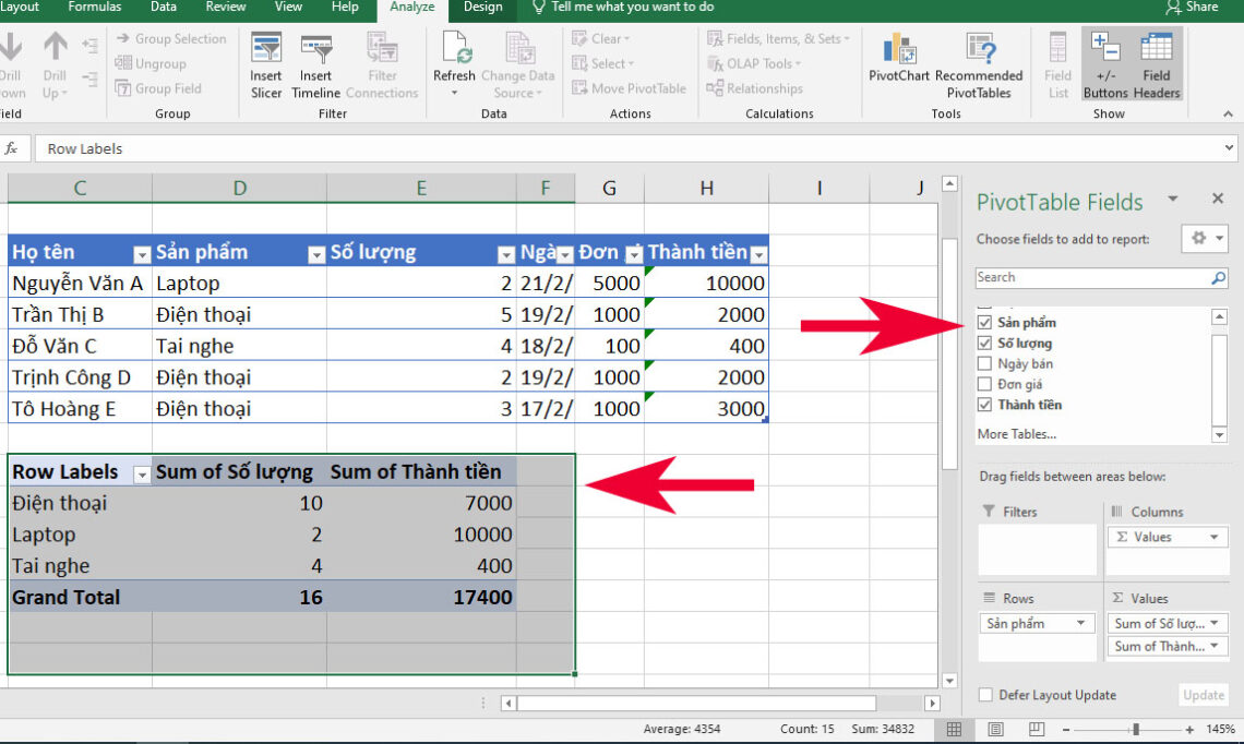 Pivot Table trong Excel - Thống kê dữ liệu cơ bản, nâng cao