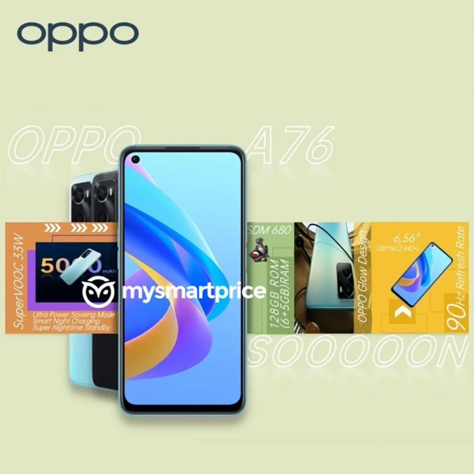 OPPO A96 4G, A76 4G lộ poster quảng cáo, xác nhận thiết kế kèm cấu hình ...