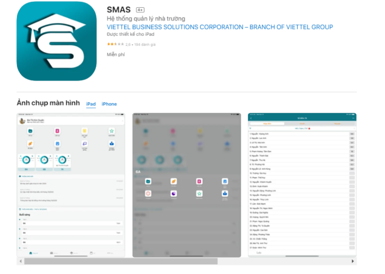 SMAS - Tra cứu điểm học sinh, xem sổ liên lạc điện tử