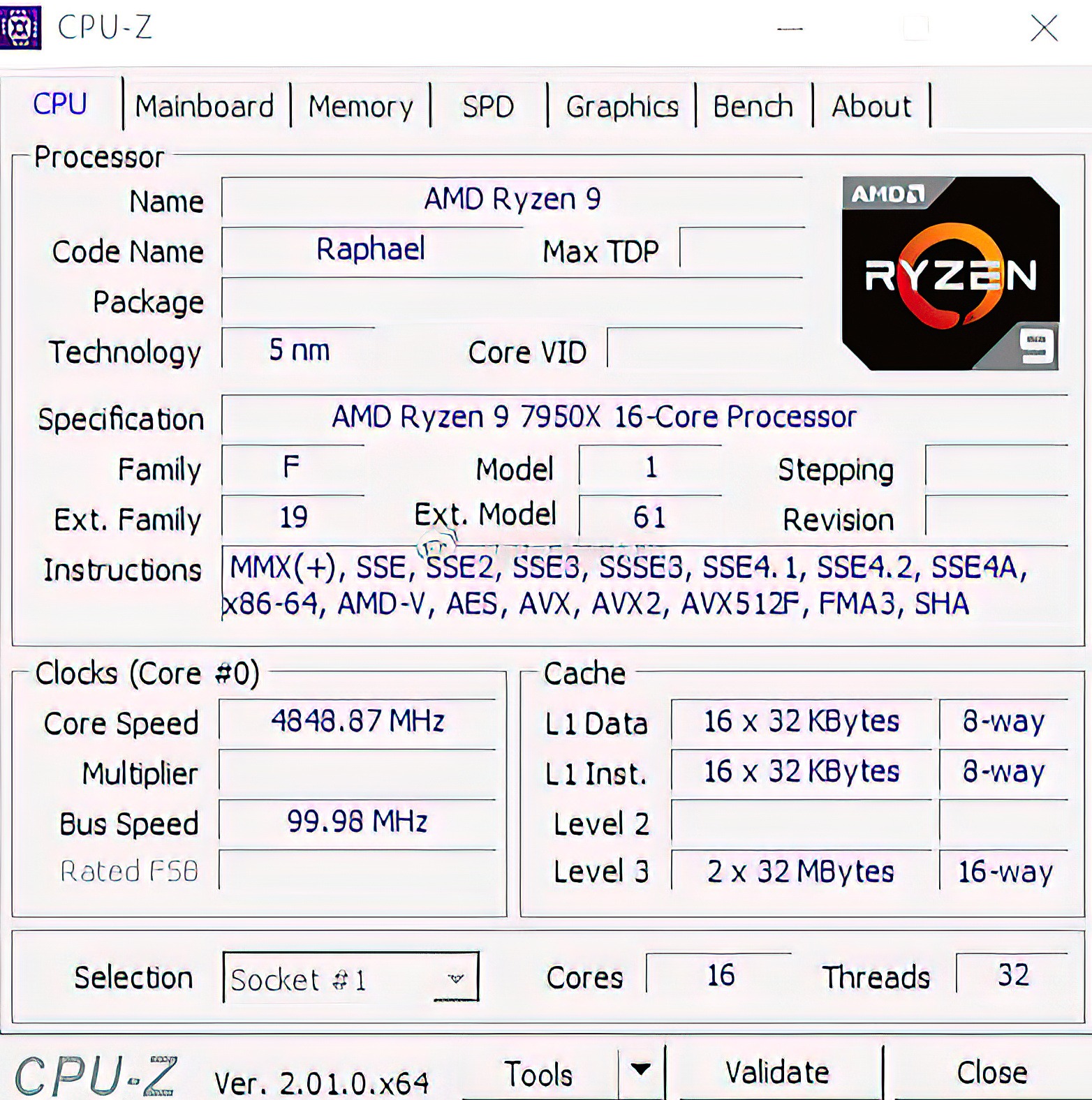AMD Ryzen 9 7950X có thể đạt xung nhịp lên tới 5.85 GHz