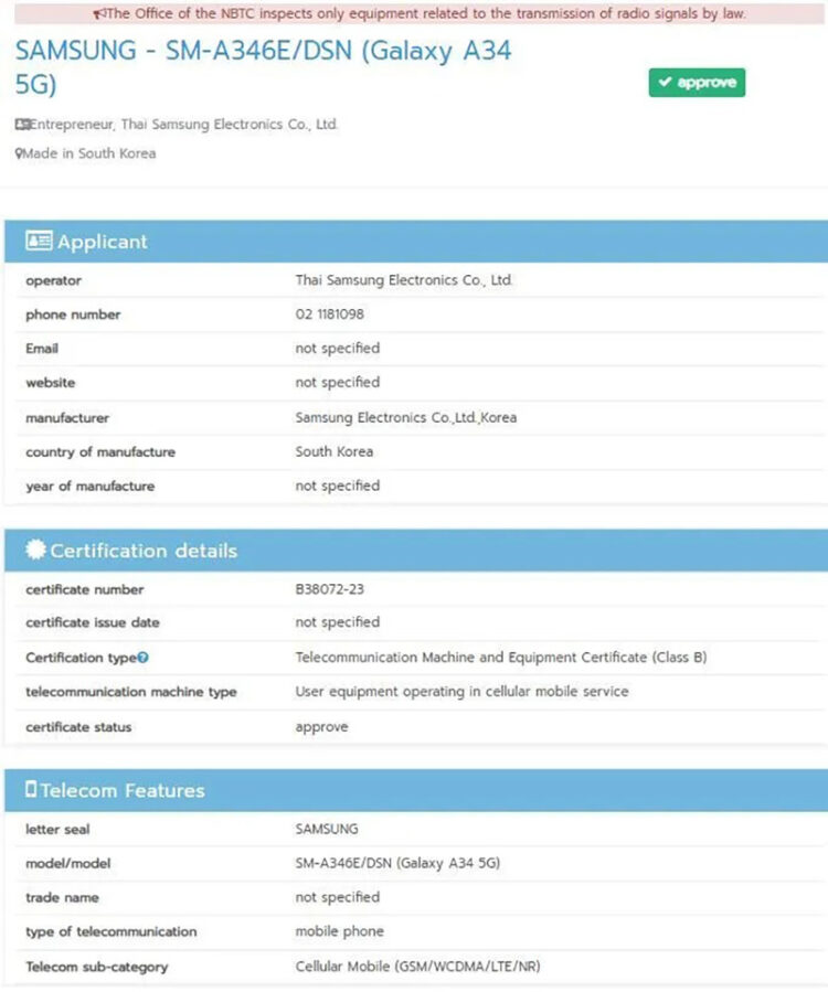 Galaxy A34 5G vừa đạt thêm một chứng nhận quan trọng trước khi ra mắt ...