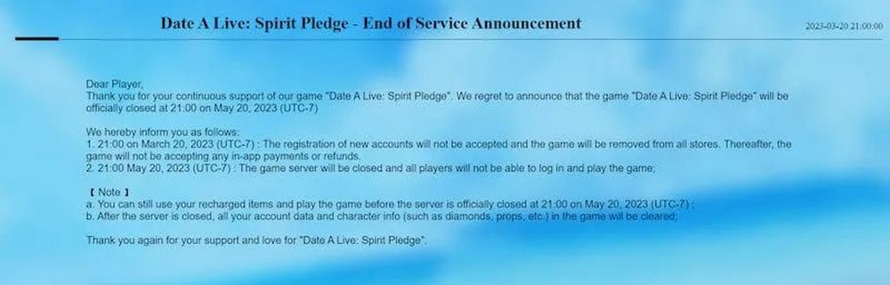 Date A Live: Spirit Pledge HD sẽ ngừng hoạt động tháng 5 Sforum