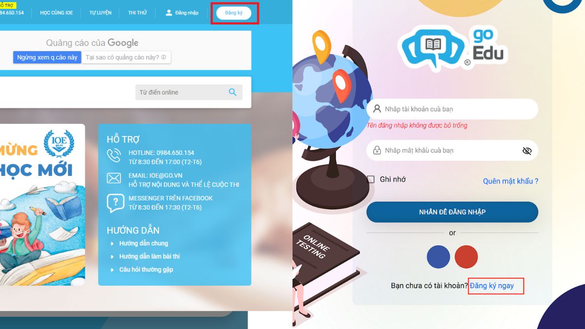 Cách sử dụng IOE để học tập, thi tiếng Anh cho học sinh