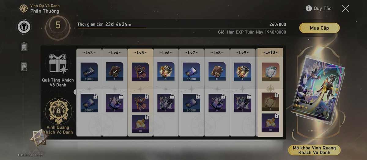 Toàn bộ phần thưởng của Vinh Dự Vô Danh trong Honkai Star Rail