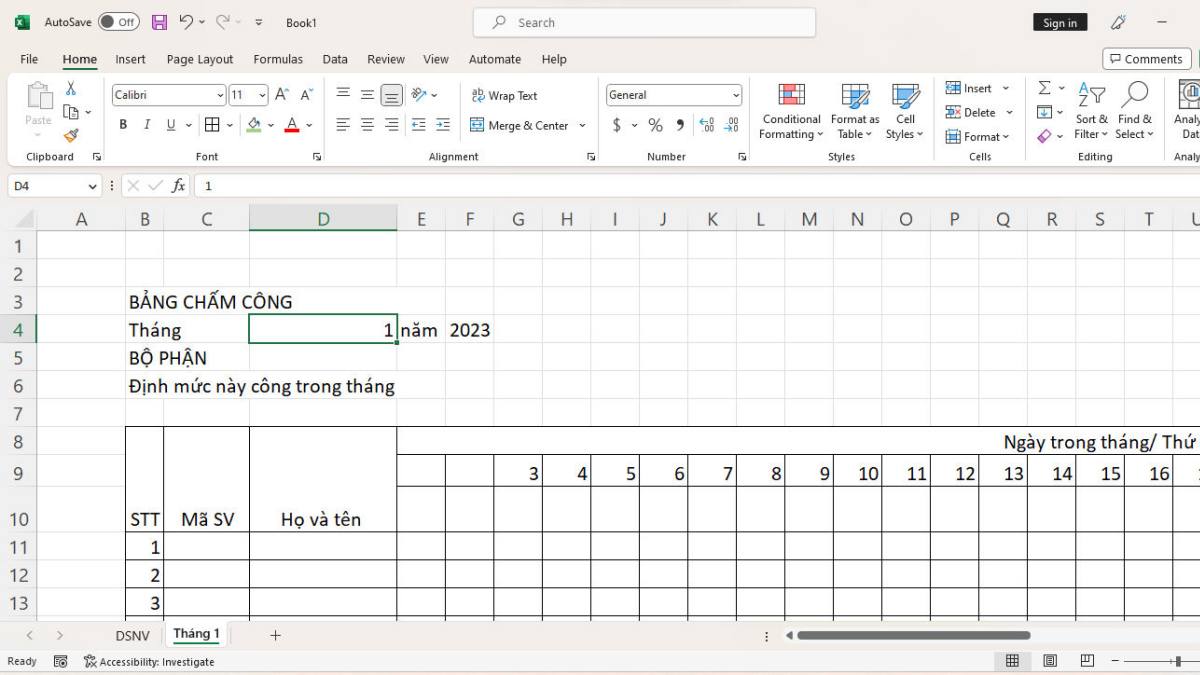 Cách tạo bảng chấm công tự động trong Excel dễ mà đẹp mắt