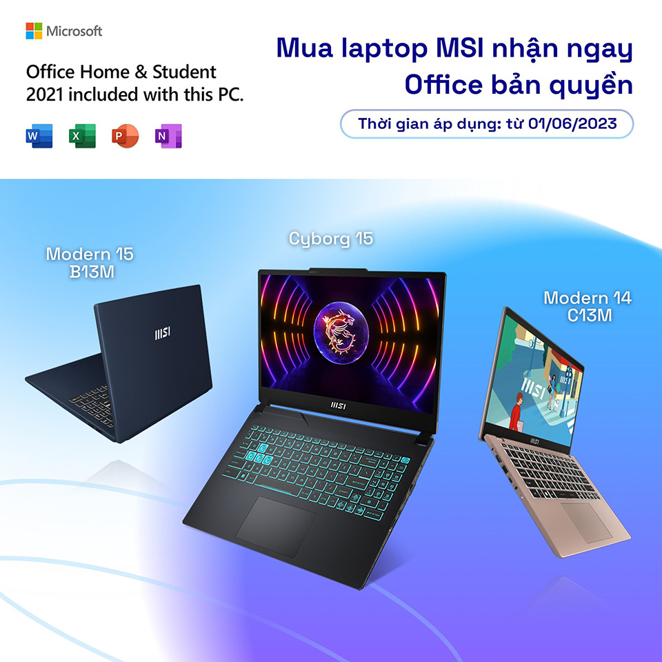 Mua laptop MSI, nhận ngay quà tặng Office Home & Student 2021 bản quyền ...