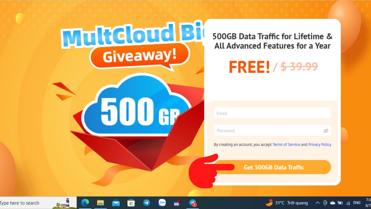 Cơ hội sở hữu 500GB Data Traffic MultCloud lưu trữ dữ liệu miễn phí