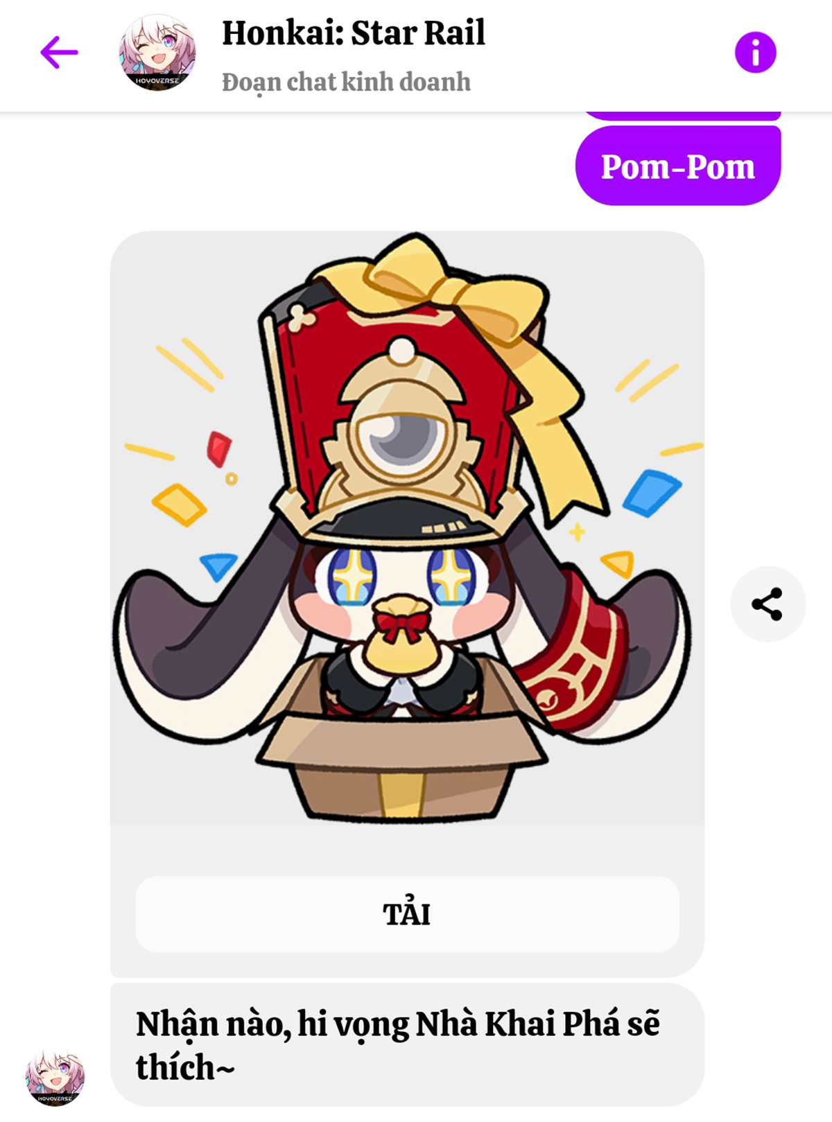 Hướng dẫn tải bộ sticker chat cực đẹp của Honkai: Star Rail trên Facebook