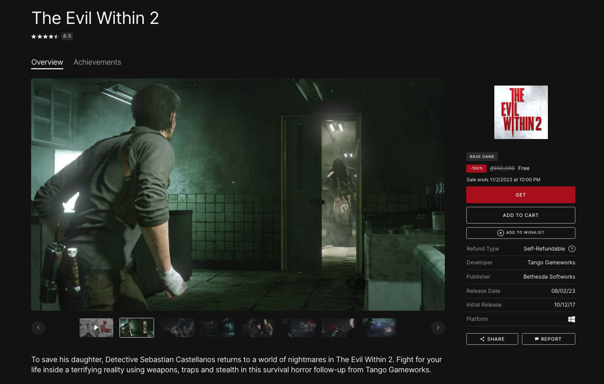 HOT! Epic miễn phí tựa game kinh dị The Evil Within 2 trị giá 900K