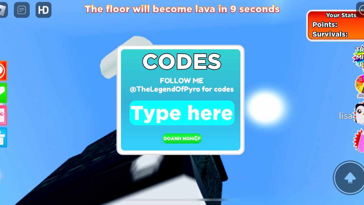 Full code the Floor is Lava mới nhất 2024, cách nhập code