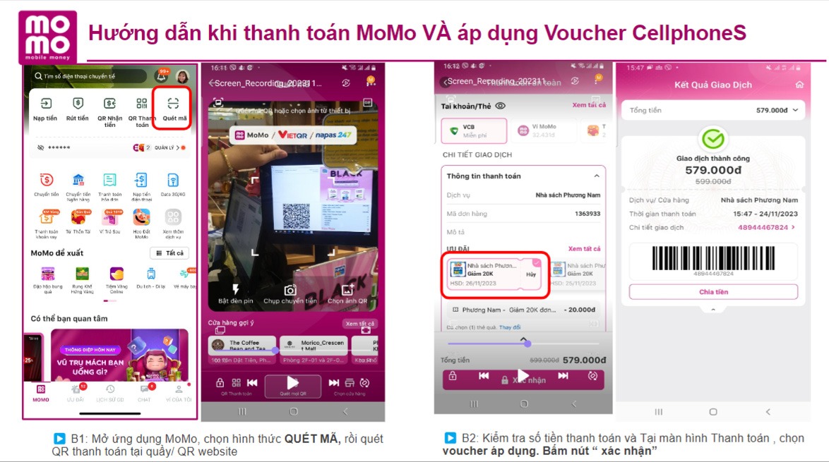Giảm đến 500,000đ qua Momo khi thanh toán mua hàng tại CellphoneS
