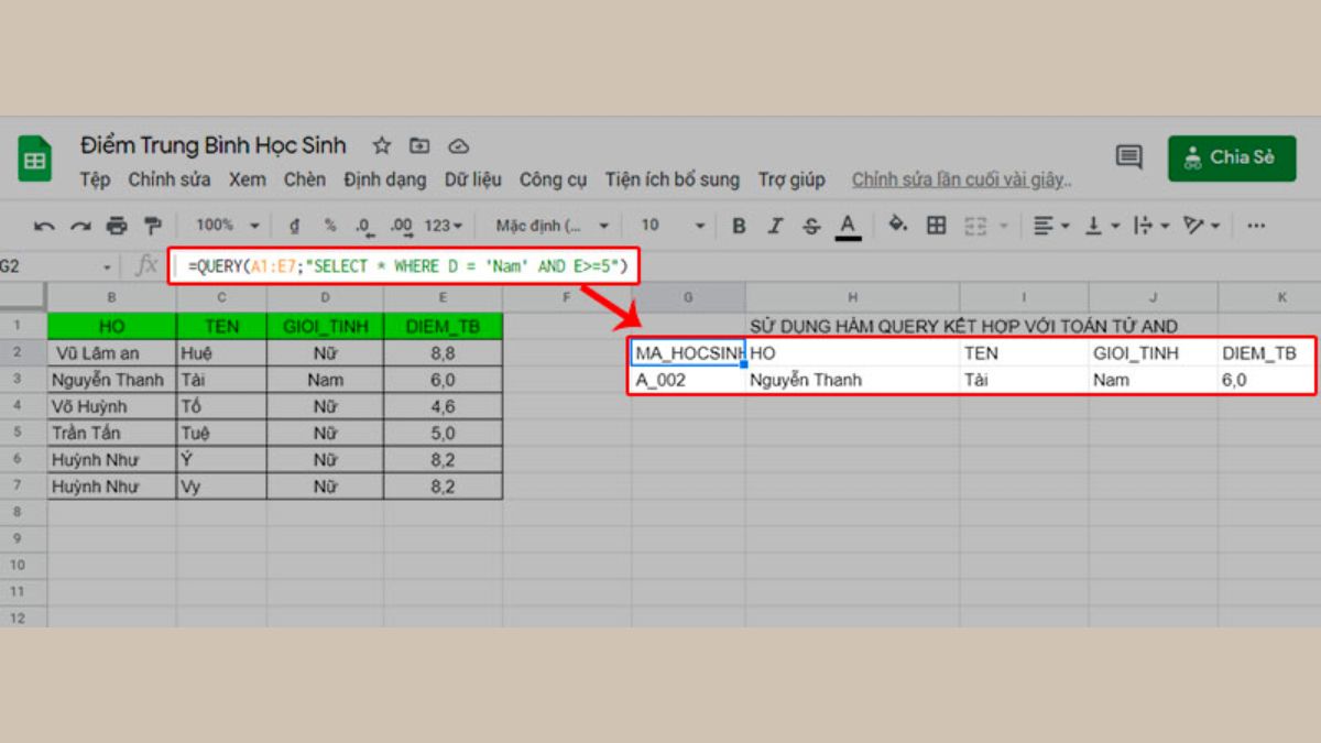 Cách sử dụng hàm QUERY trong Google Sheet nhanh chóng