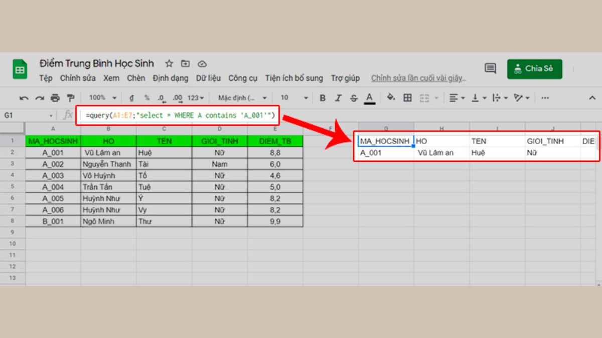 Cách sử dụng hàm QUERY trong Google Sheet nhanh chóng