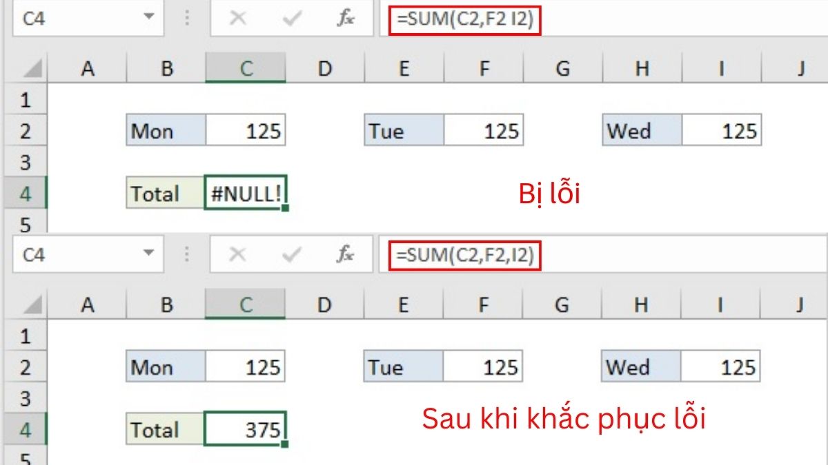 Lỗi #NULL! trong Excel: Nguyên nhân và cách khắc phục chi tiết