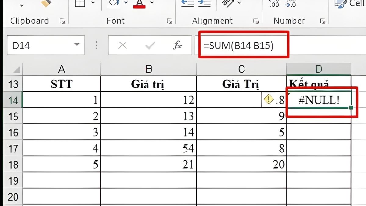 Lỗi #NULL! trong Excel: Nguyên nhân và cách khắc phục chi tiết