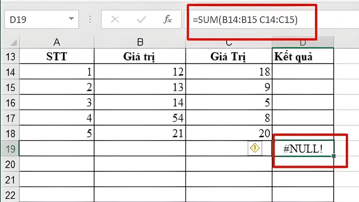 Lỗi #NULL! trong Excel: Nguyên nhân và cách khắc phục chi tiết